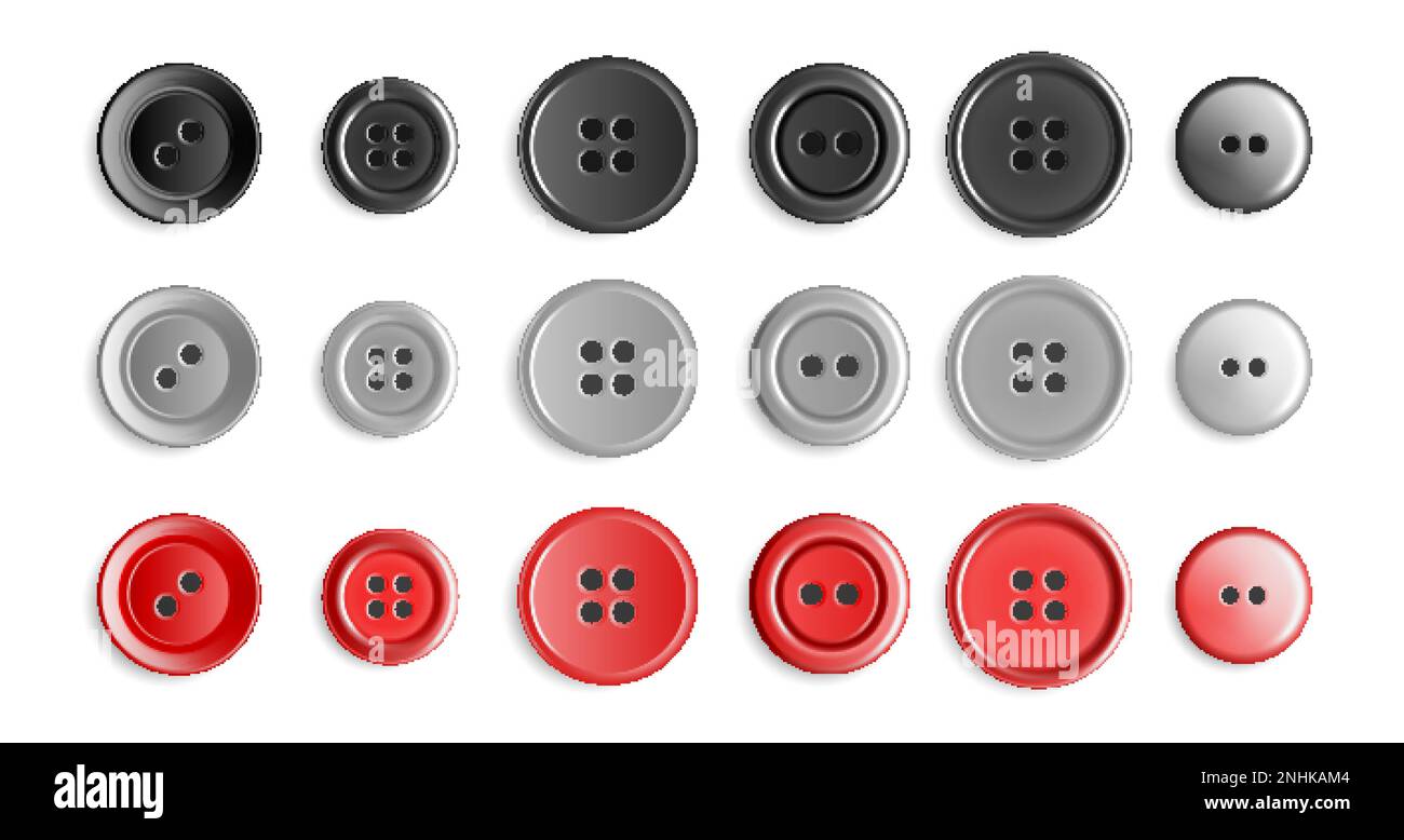 Realistic sewing button icon set buttons black gray and red in ...