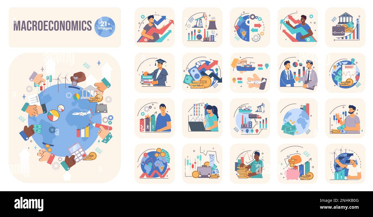 Macroeconomics flat composition consisting of twenty one images ...