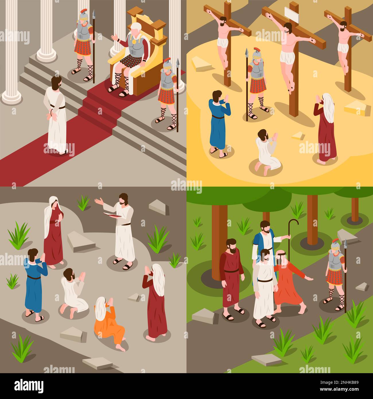 Jesus life concept icons set with religion and history symbols ...