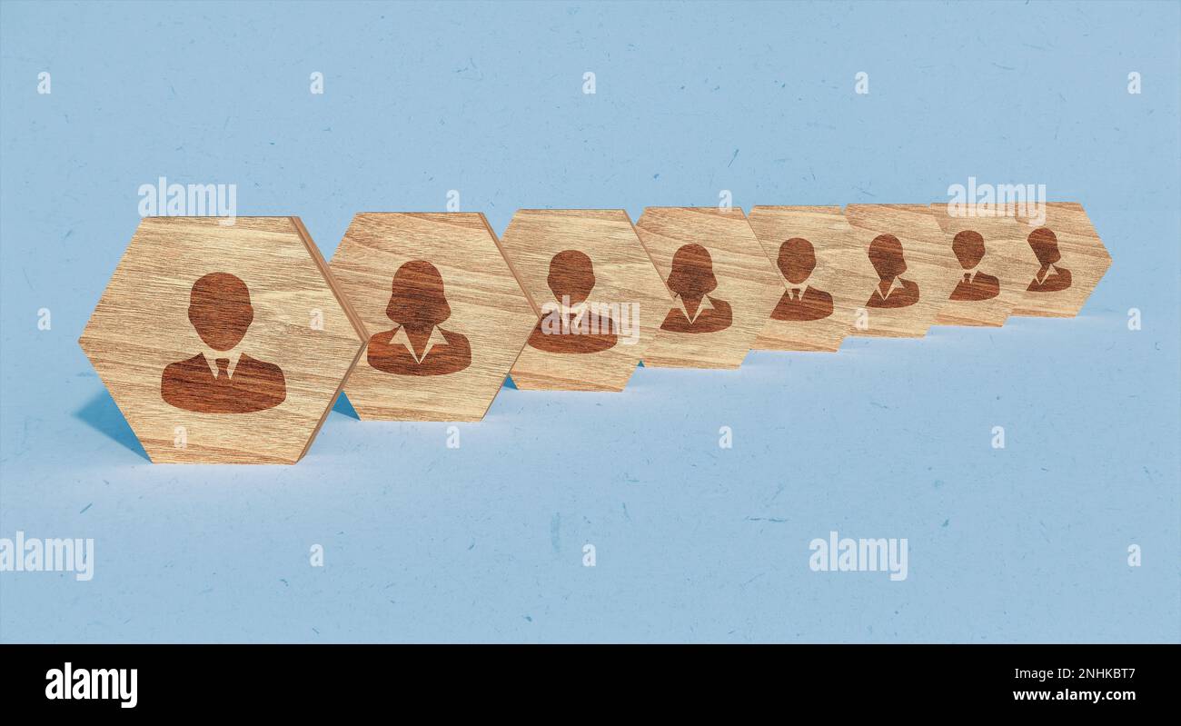 Wooden pieces representing People connected in a communication network ...