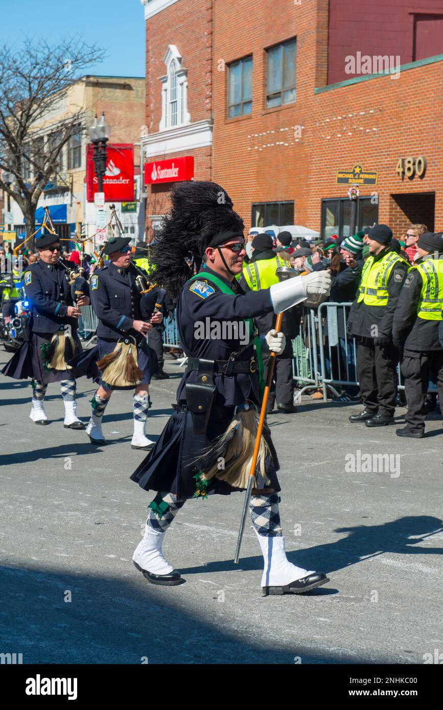 Scottish bagpiper band with Highland kilt dress on 2018 Saint Patrick's ...