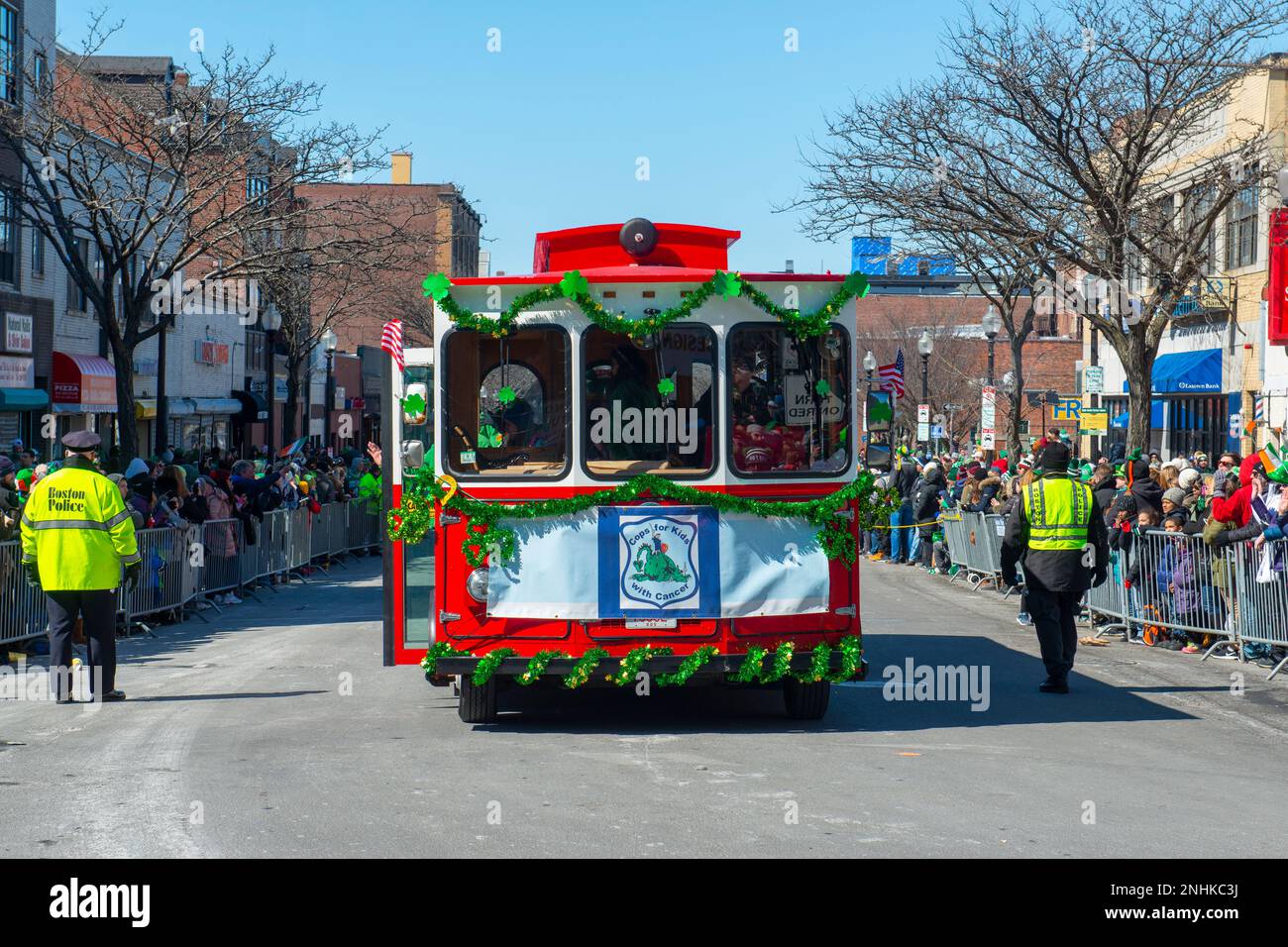 Cops for Kids with Cancer trolley bus march on 2018 Saint Patrick's Day ...