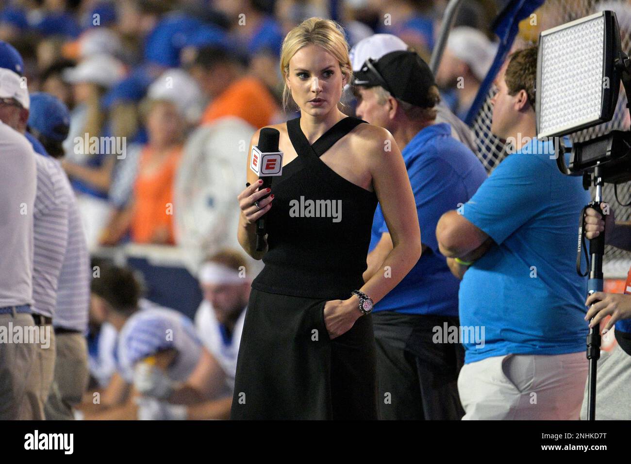 ESPN sideline reporter Katie George works on the sideline during the ...