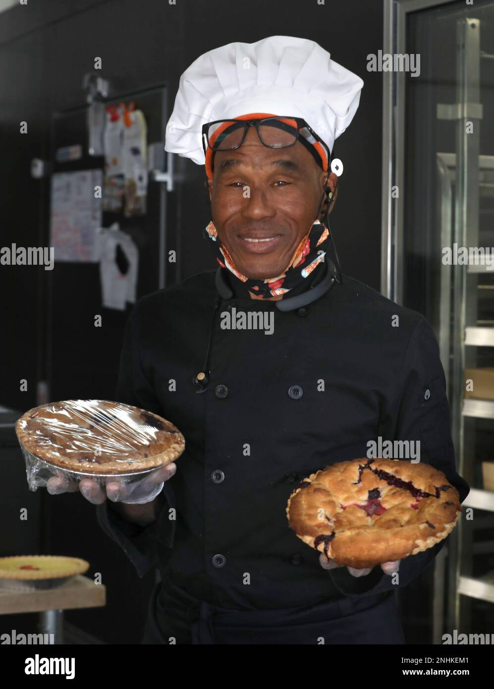 Pastry chef Haruwn Wesley shows his pies at Shampa's Pies on Tuesday ...