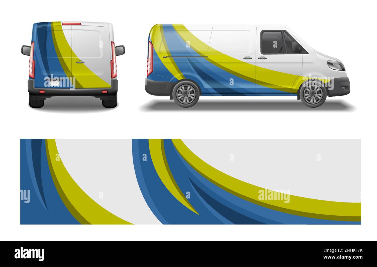 Car van mockup livery wrap design realistic set of side and back car ...