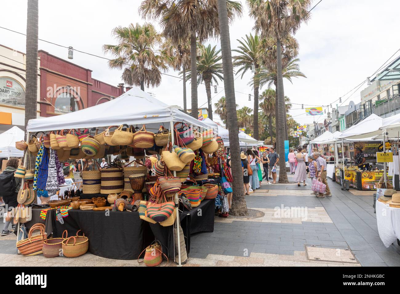Australian market stalls at Manly Beach market day on the Corso, stall ...