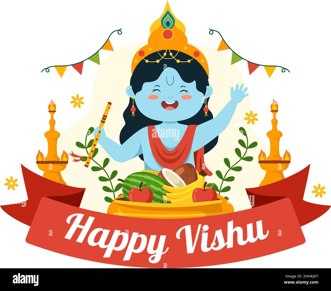 Happy Vishu Festival Illustration with Traditional Kerala Kani, Fruits ...