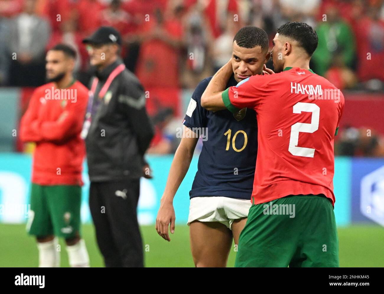 France's Kylian MBAPPE and Morocco's Achraf HAKIMI applaud each other ...