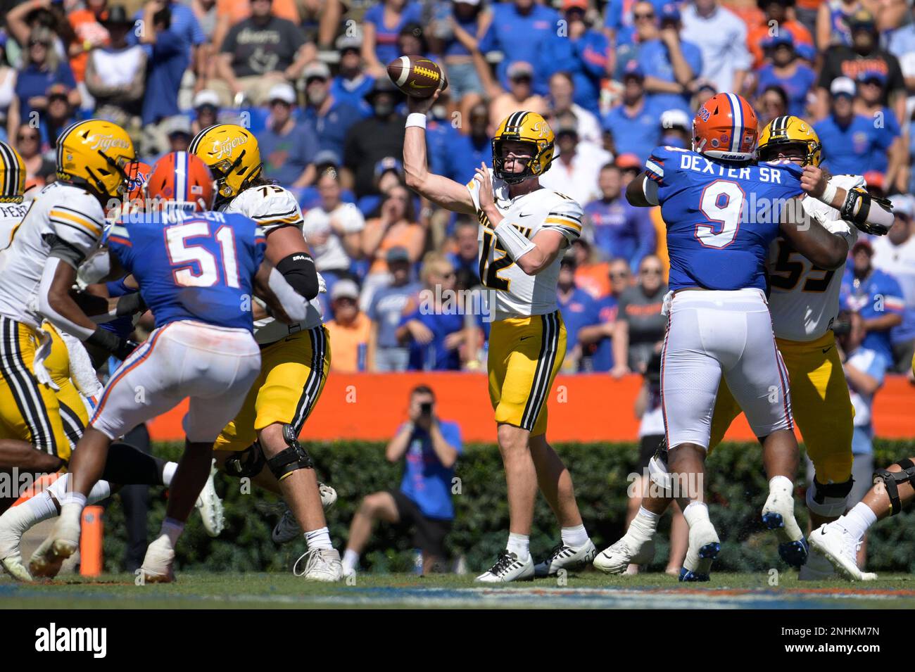 Missouri quarterback Brady Cook (12) throws a pass during the first ...