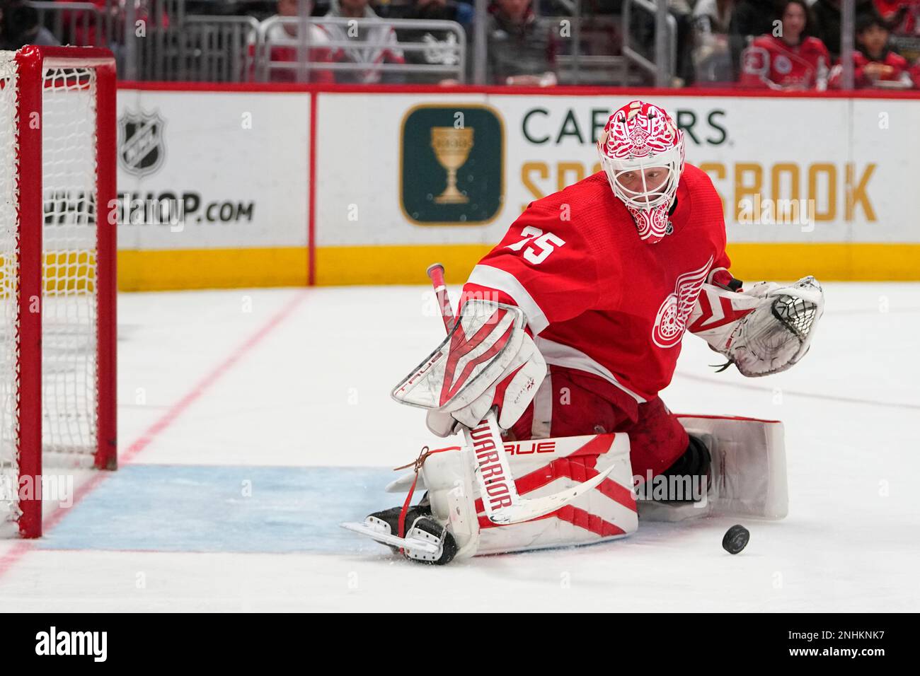 Detroit Red Wings goaltender Ville Husso makes a save against the ...