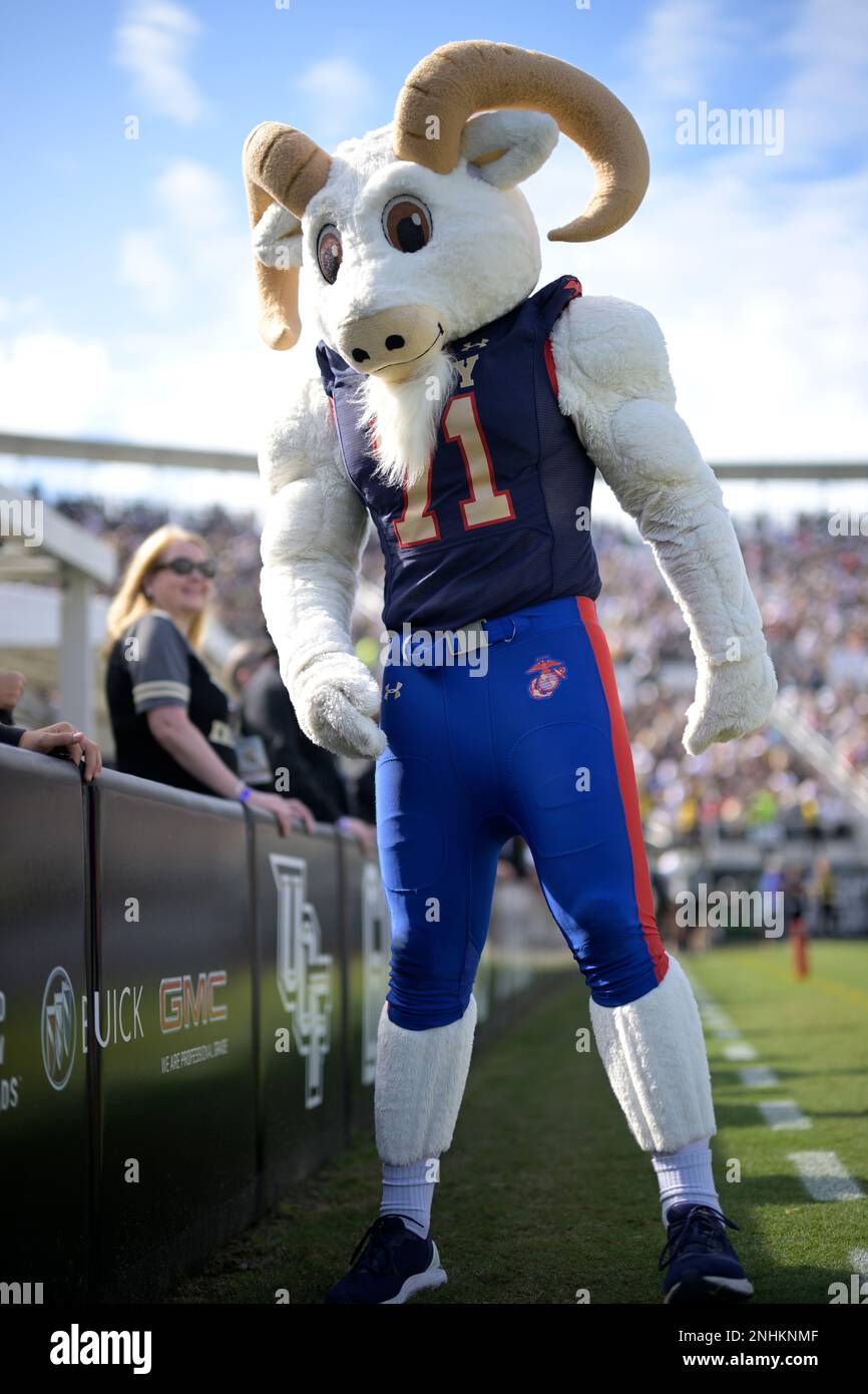 Navy mascot Billy the Goat walks behind the end zone during the second ...