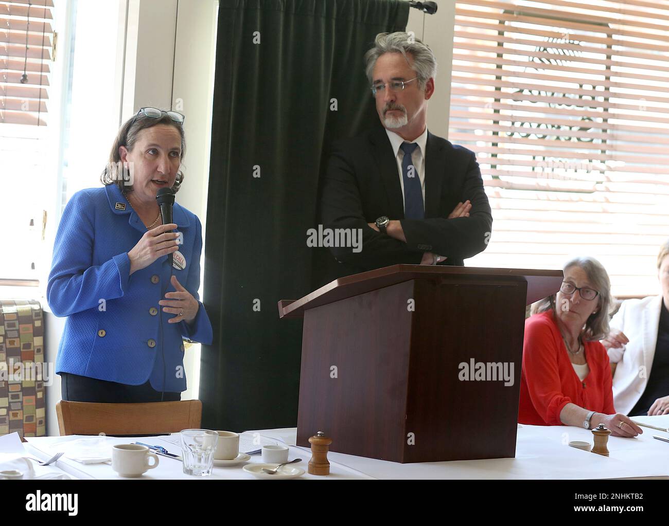 Stanford professor Michele Landis Dauber (left) talks about the recall ...