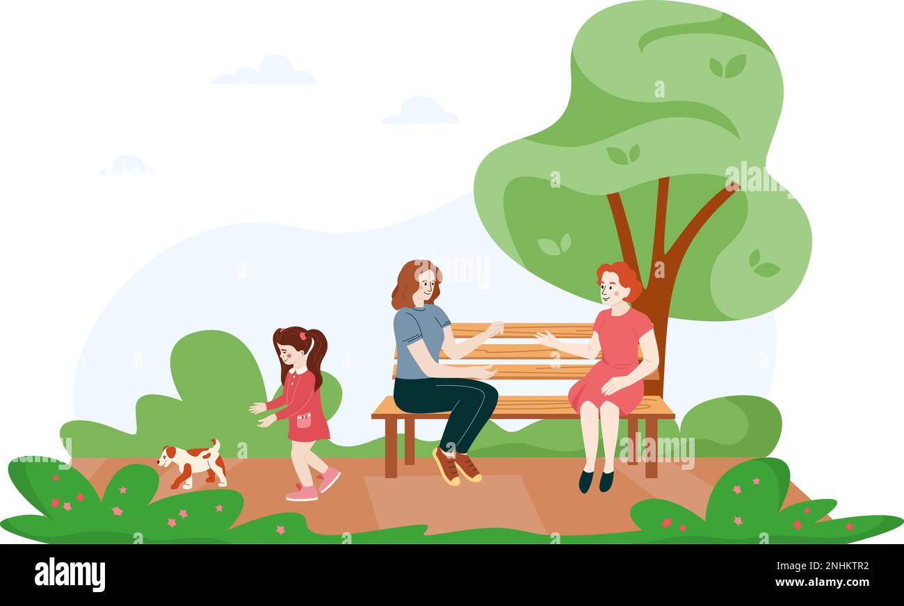 Children safety flat composition with two chattering woman not looking ...