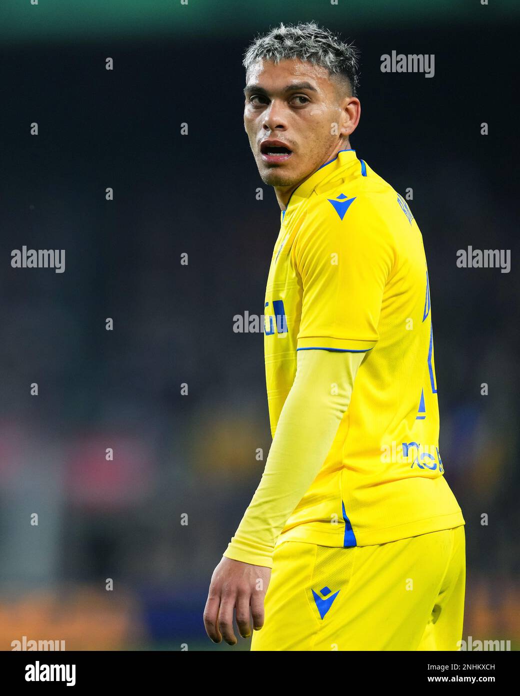 Brian Ocampo of Cadiz CF during the La Liga match between FC Barcelona ...