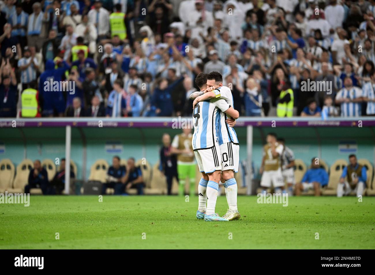 Argentina's Julian ALVAREZ celebrates with Lionel MESSI after scoreing ...
