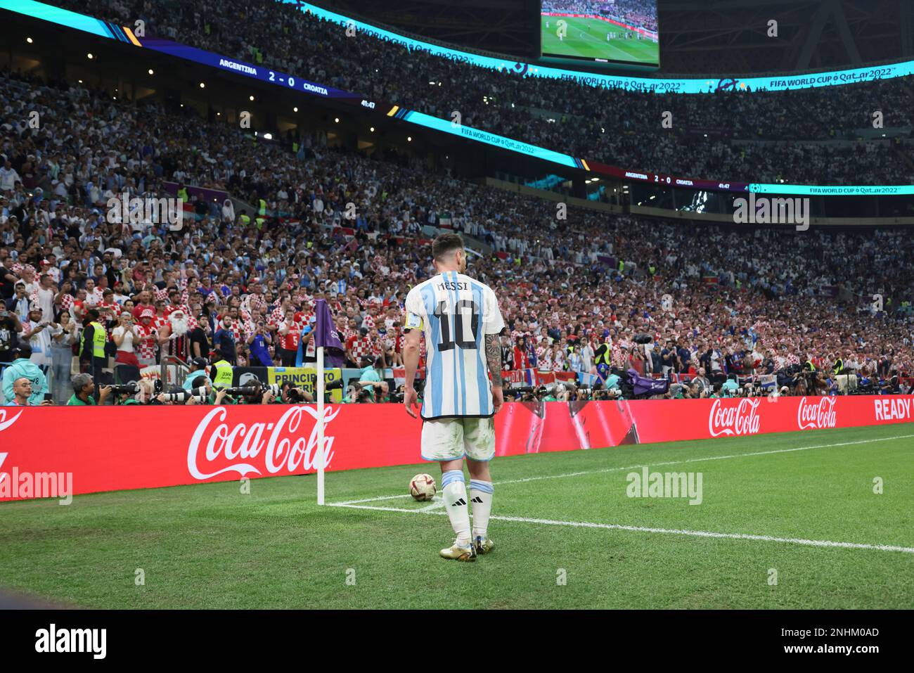Argentina's Lionel MESSI kicks a cornerduring the FIFA World Cup semi ...
