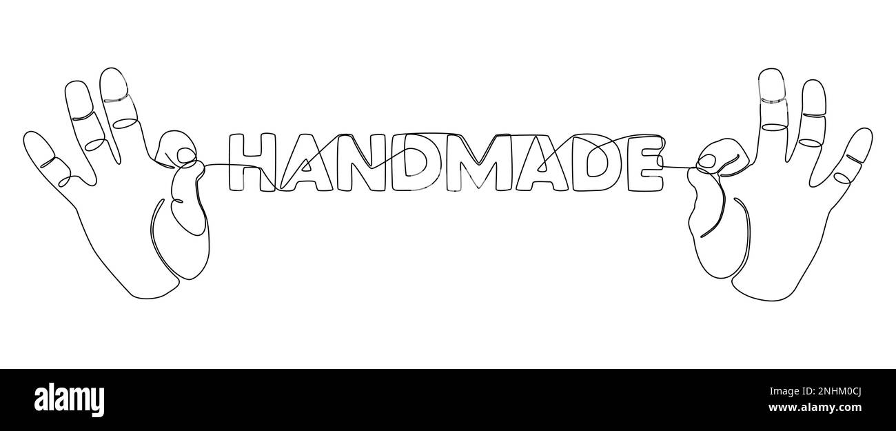 One continuous line of hand with Handmade word. Thin Line Illustration ...