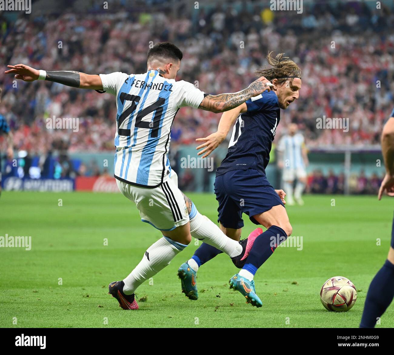 Croatia's Luka MODRIC keeps a ball during the FIFA World Cup semi-final ...