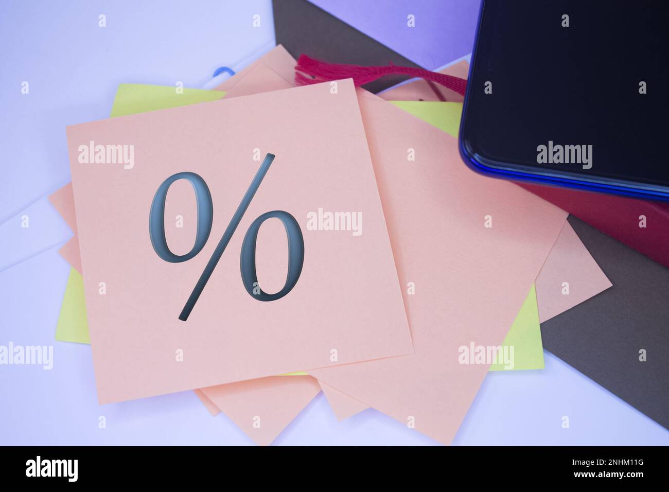 Percentage Sign on adhesive note paper. Event, celebration reminder ...
