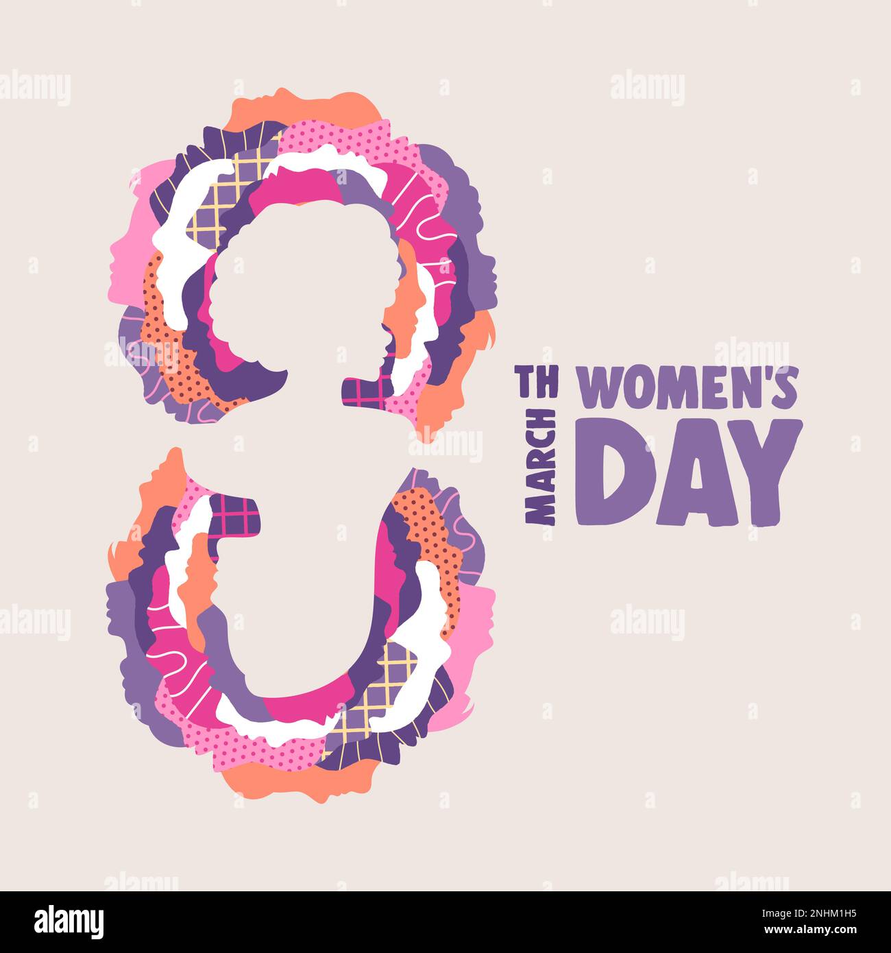 International Women's Day greeting card design. Diverse profiles of ...
