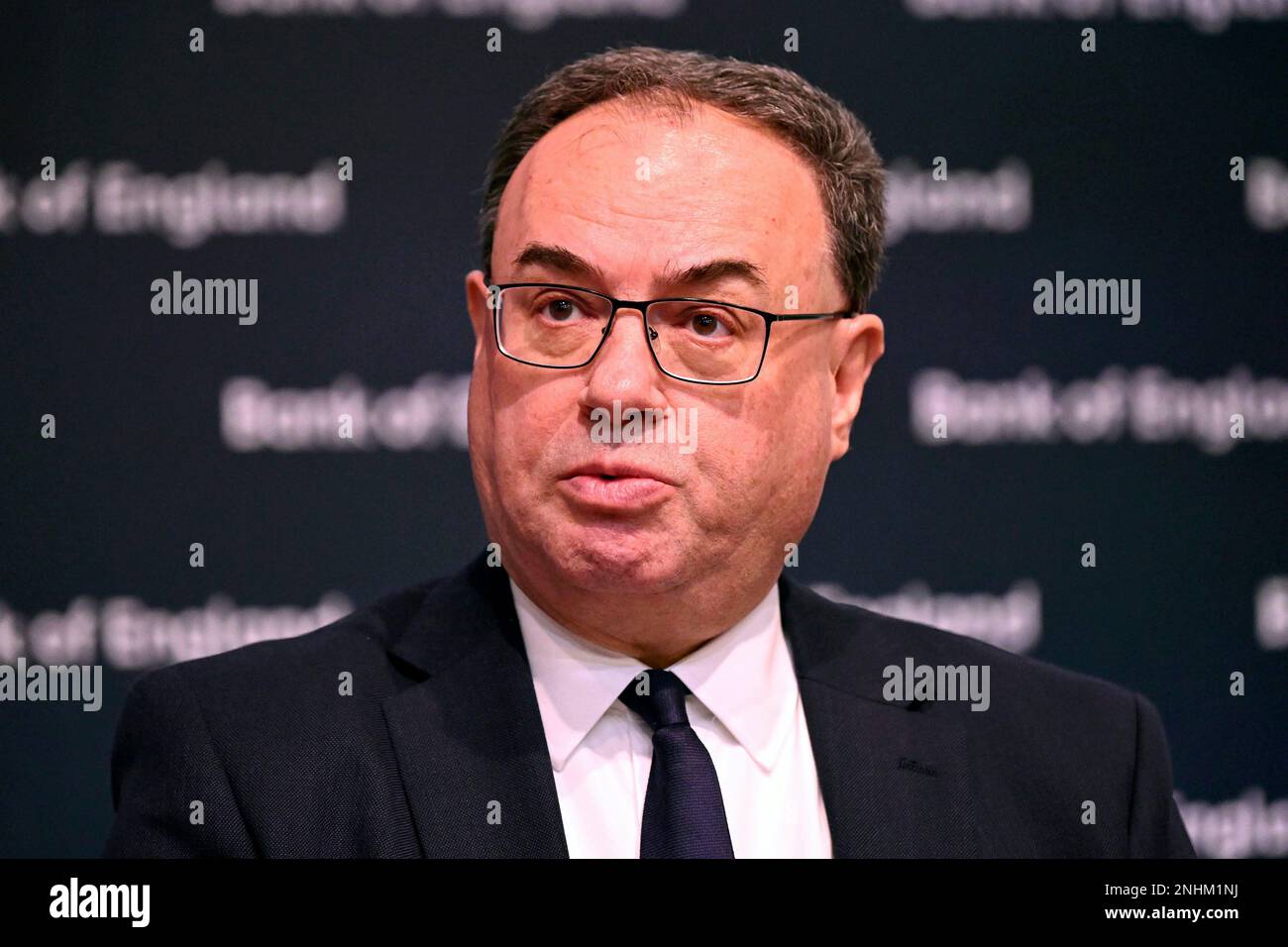 Governor of the Bank of England Andrew Bailey speaks during the Bank of ...