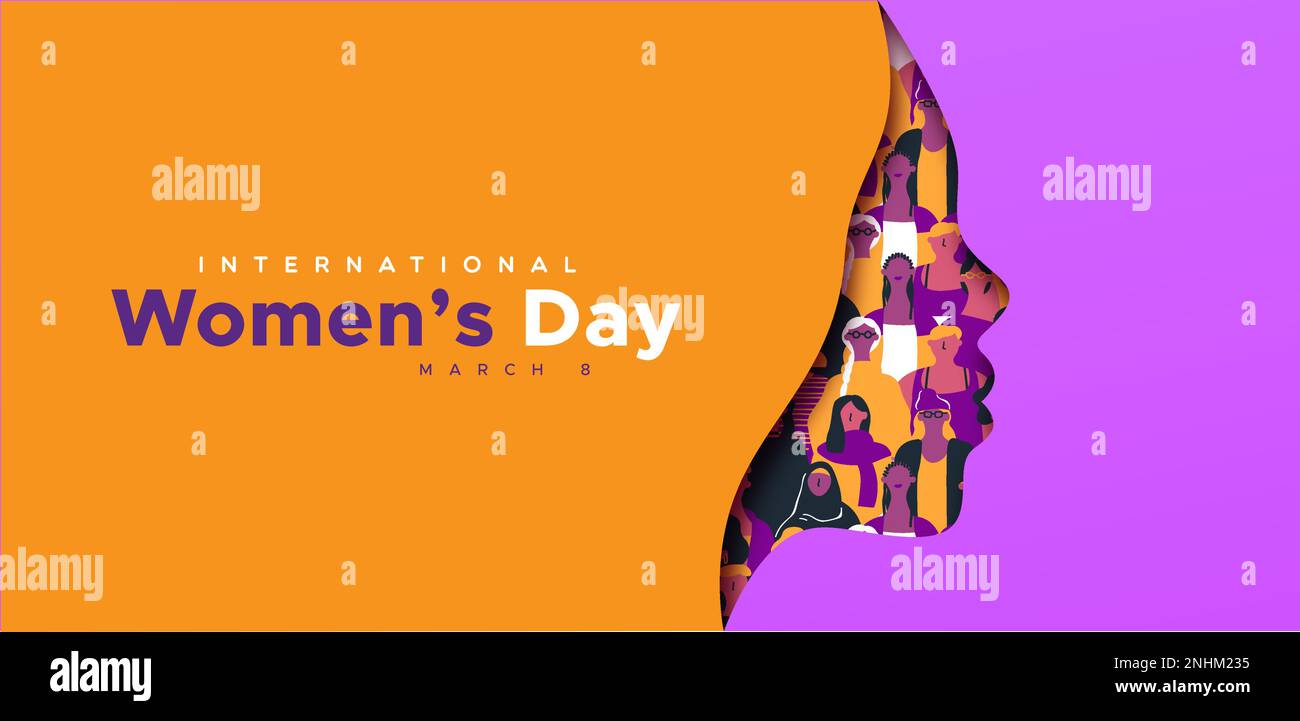 International women’s day social media banner template. Purple 3D ...
