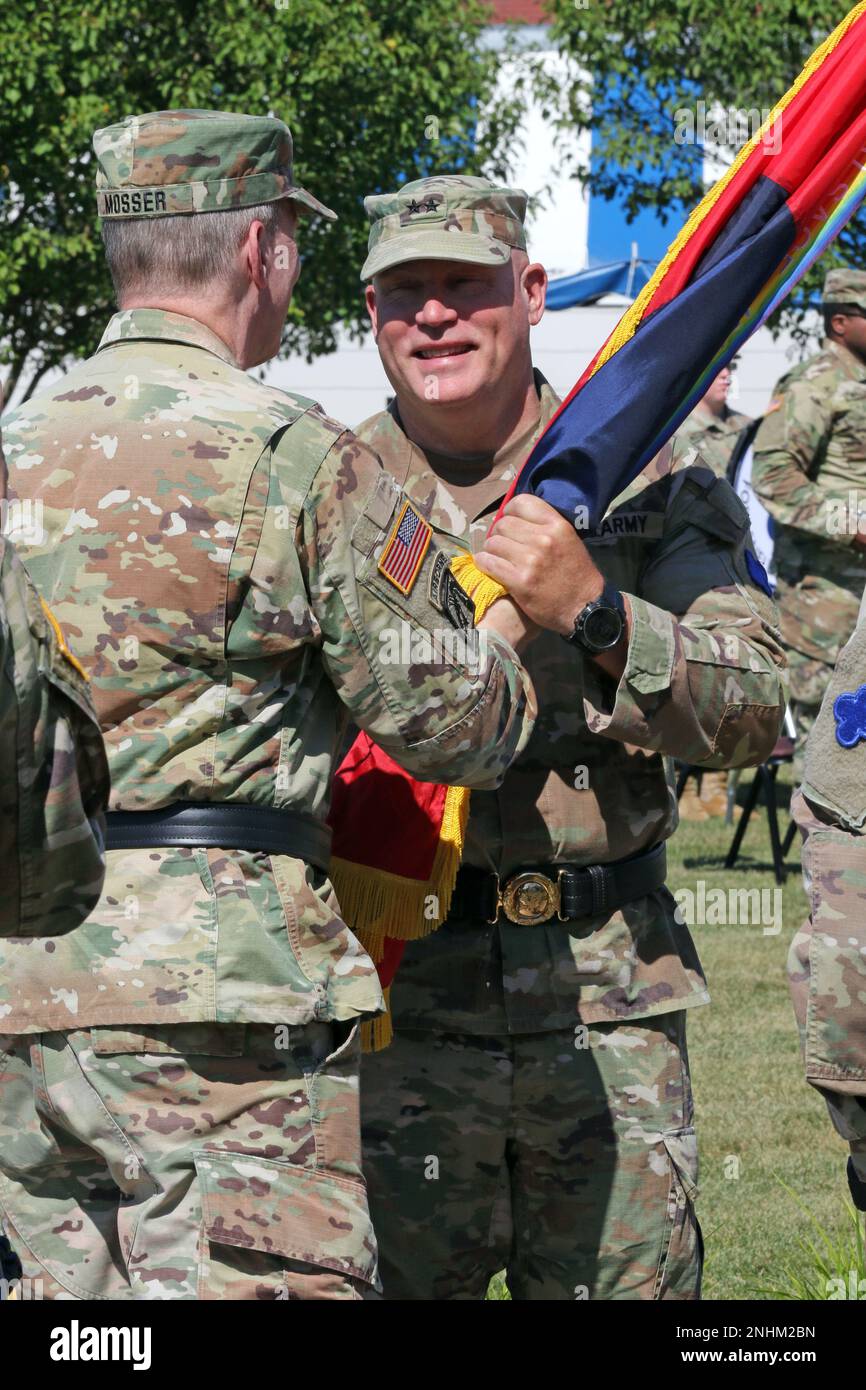 Army Reserve Maj. Gen. Matthew V. Baker, right, receives the 88th ...