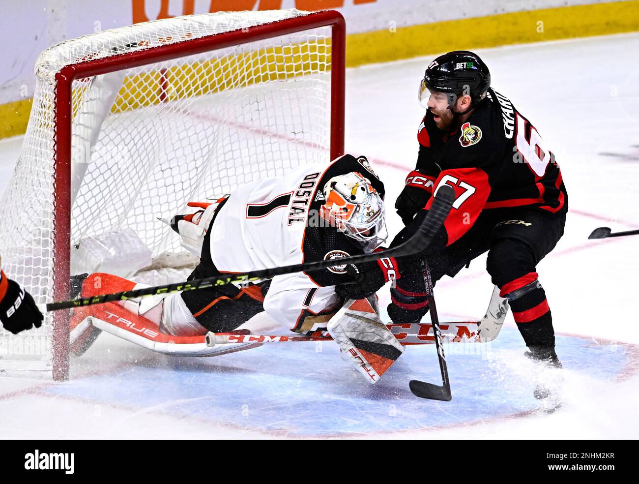 Ottawa Senators center Rourke Chartier runs into Anaheim Ducks ...