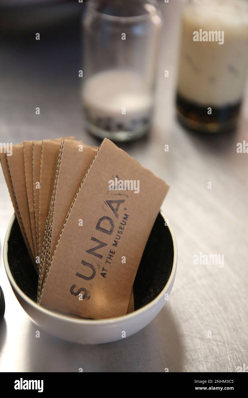 Logo cup sleeves seen at the Sunday at the Museum, the new cafe inside ...