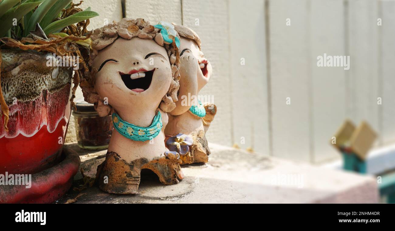 smiling ceramic doll, positive thinking, vintage countryside style ...