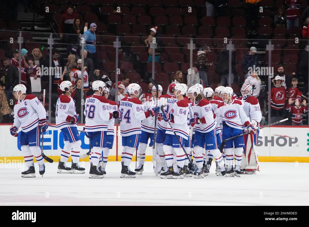 Montreal Canadiens goaltender Sam Montembeault (35) celebrates after an ...