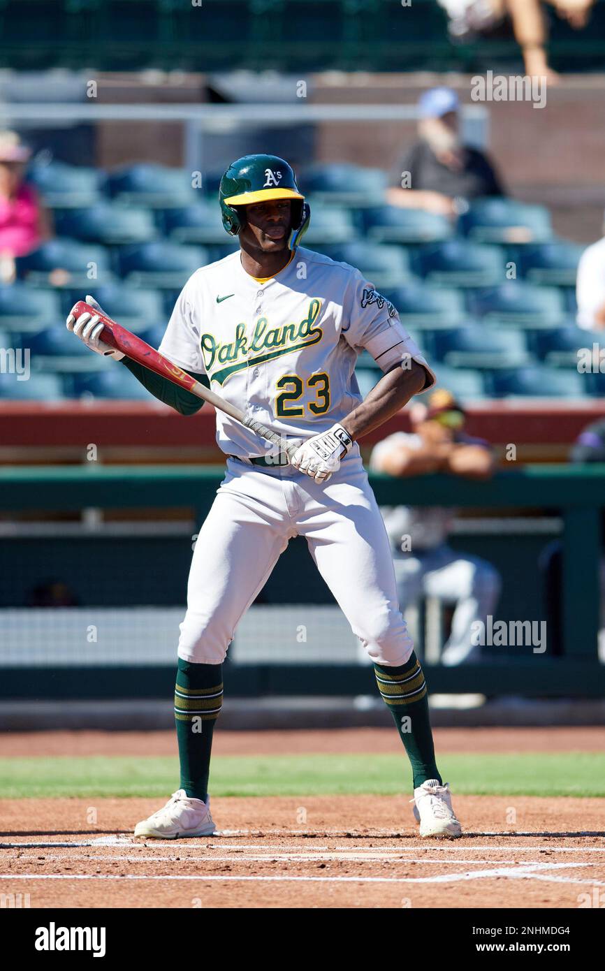 Denzel Clarke (23) (Oakland A's) of the Mesa Solar Sox during an ...