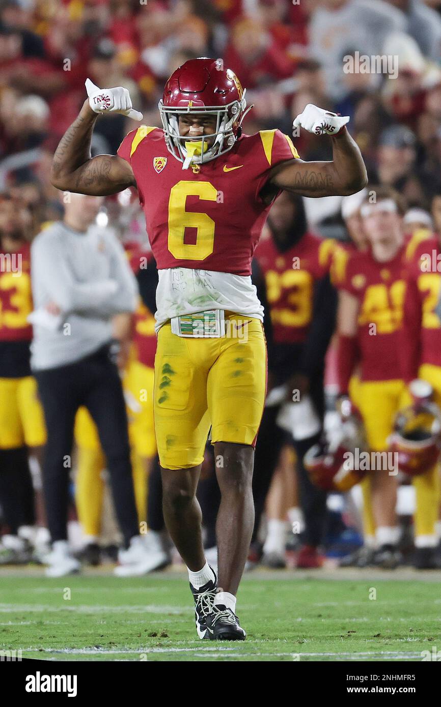 USC Trojans cornerback Mekhi Blackmon (6) flexes after making a play ...