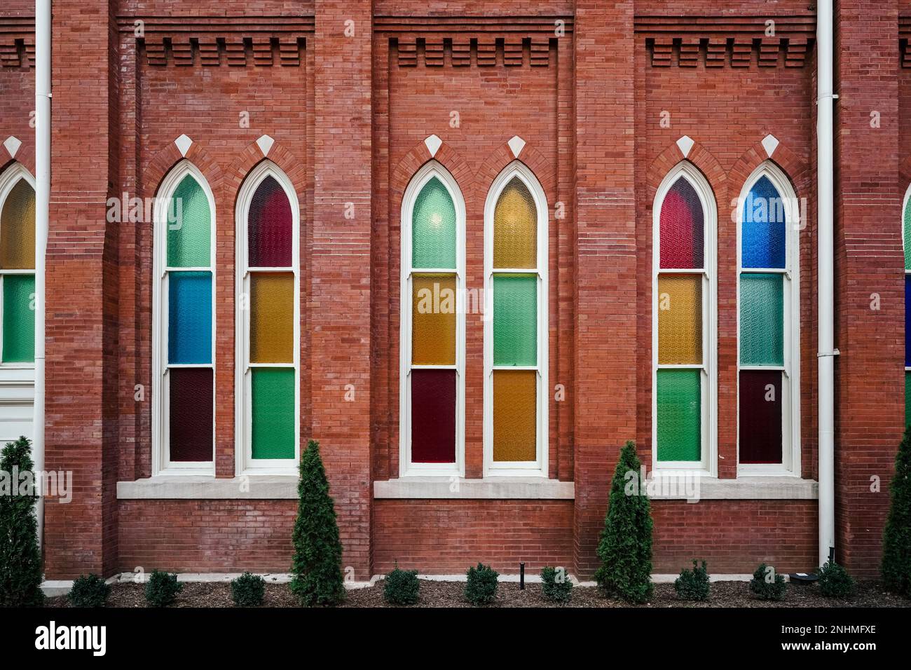 colorful stained glass windows at Ryman Auditorium, a popular and ...