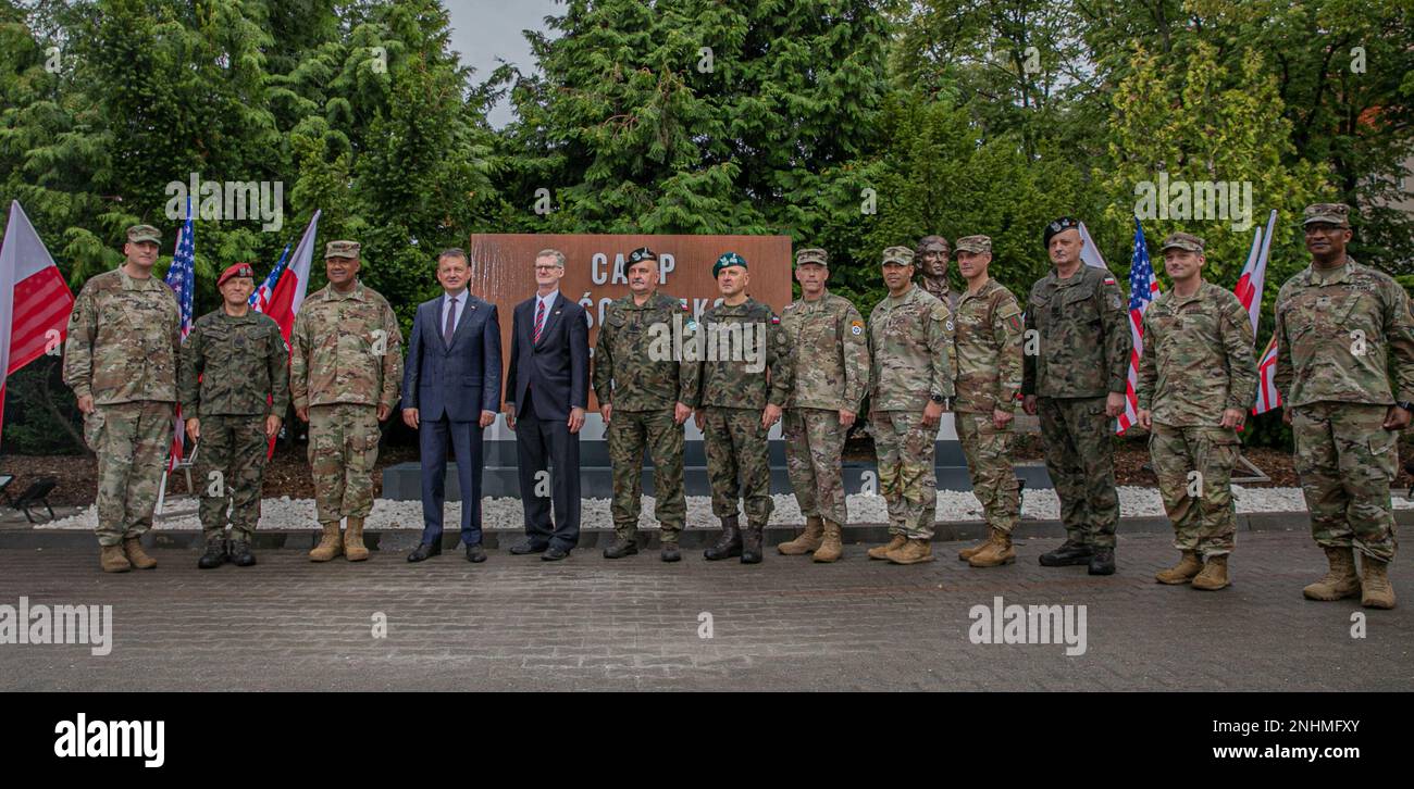 Leaders from the U.S. and Polish armed forces take a group photo after ...