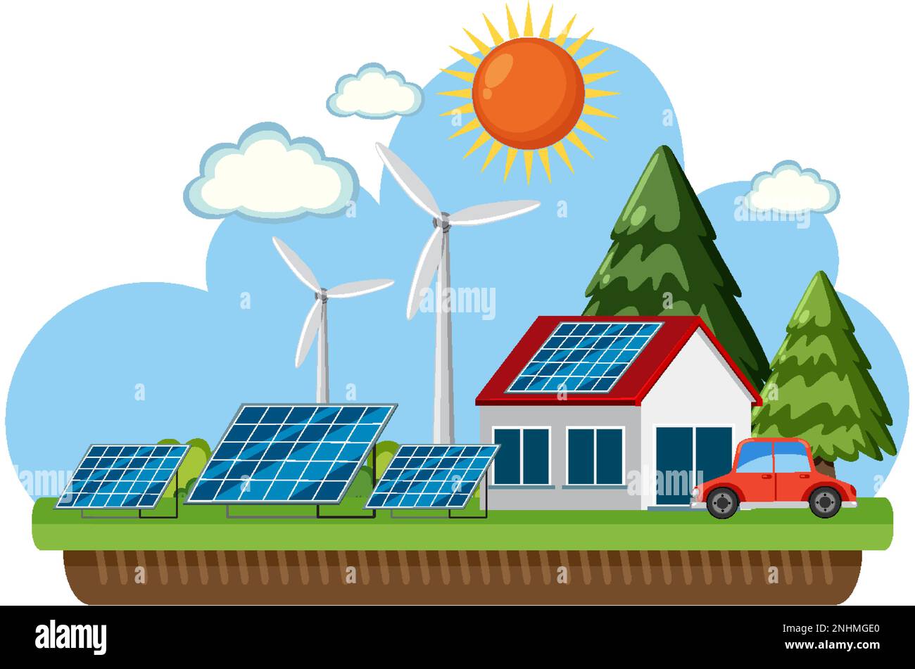 Solar energy with house and solar cell illustration Stock Vector Image ...