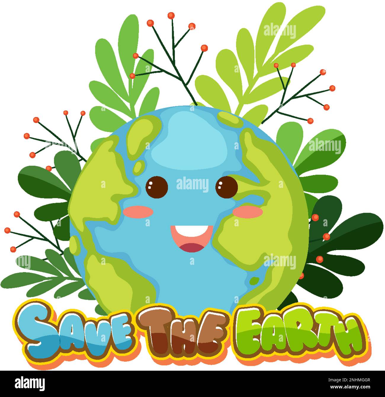 Save the earth text with a happy earth character illustration Stock ...