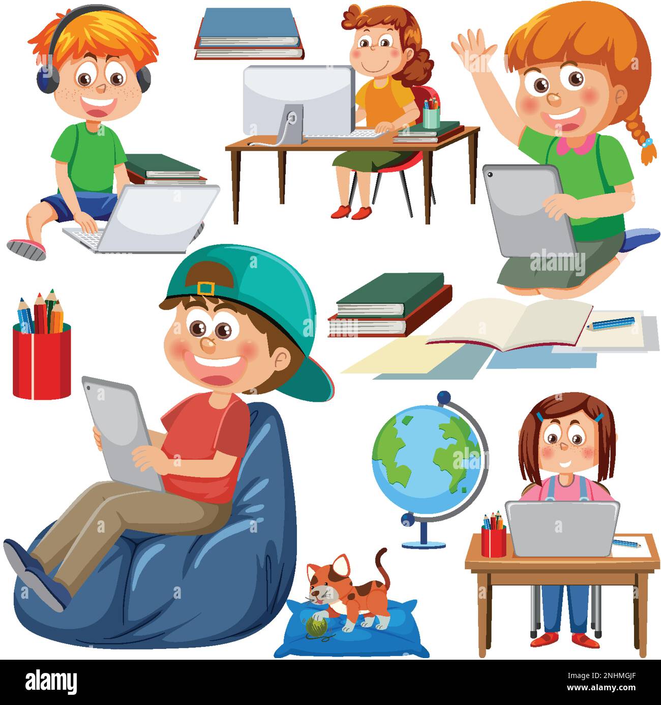 Set of student cartoon character illustration Stock Vector Image & Art ...