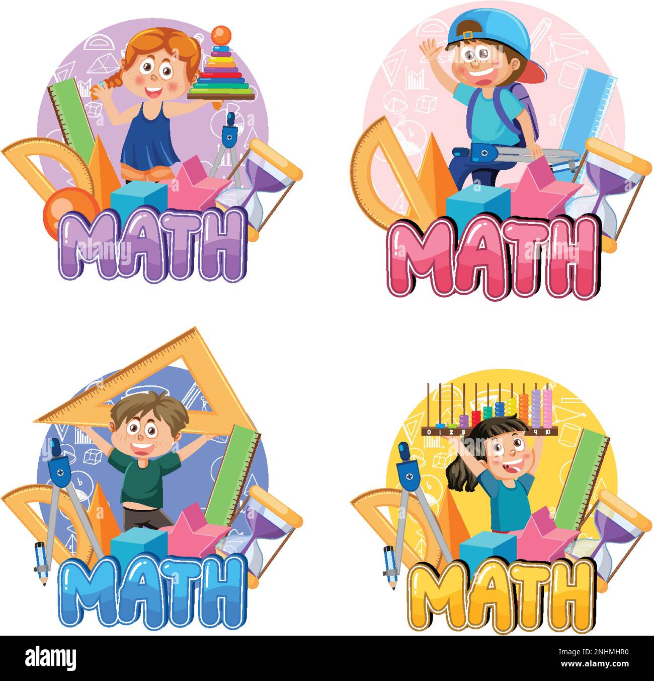 Mathematics kids cartoon set illustration Stock Vector Image & Art - Alamy