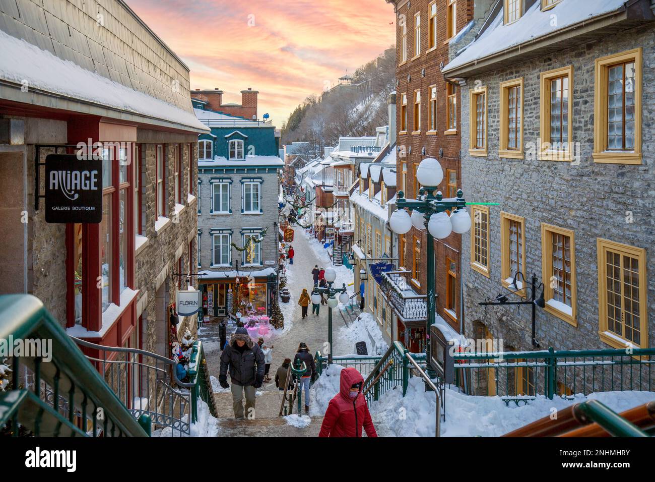 View of the Petit Champlain street in Quebec city from the top of the ...