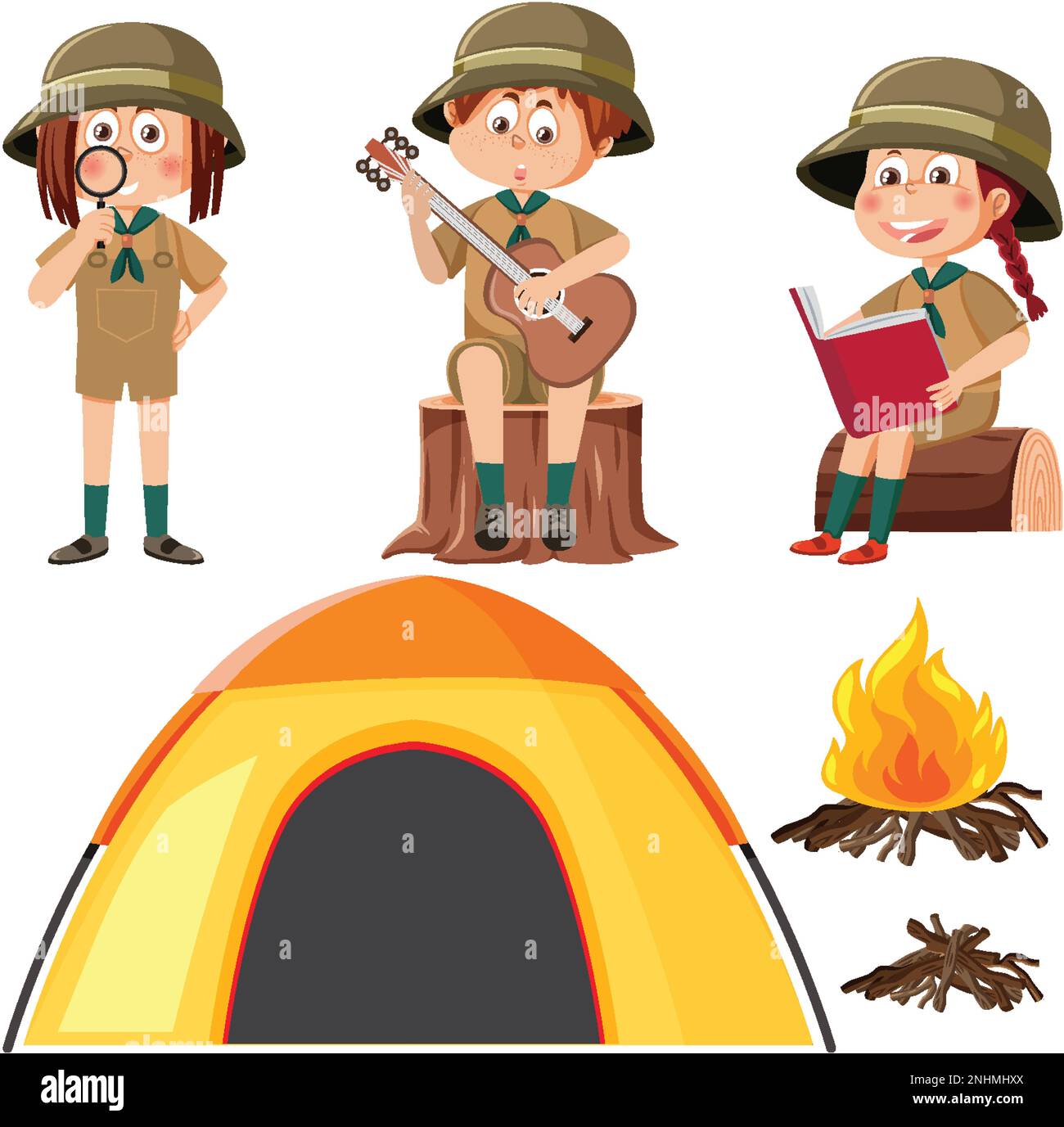 Set of camping kids cartoon character illustration Stock Vector Image ...