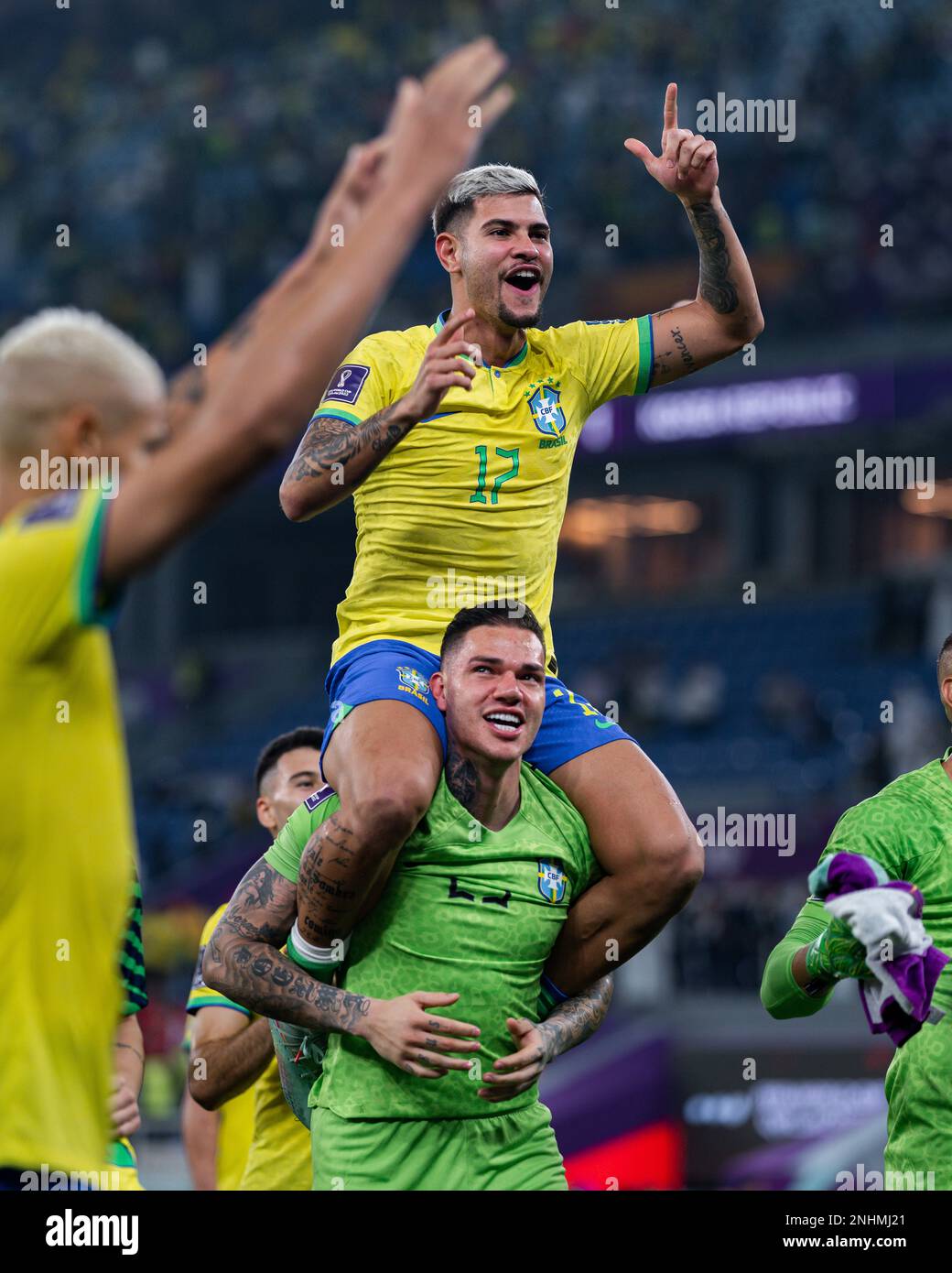 DOHA, QATAR - DECEMBER 05: Brazil goalkeeper Ederson celebrates with ...