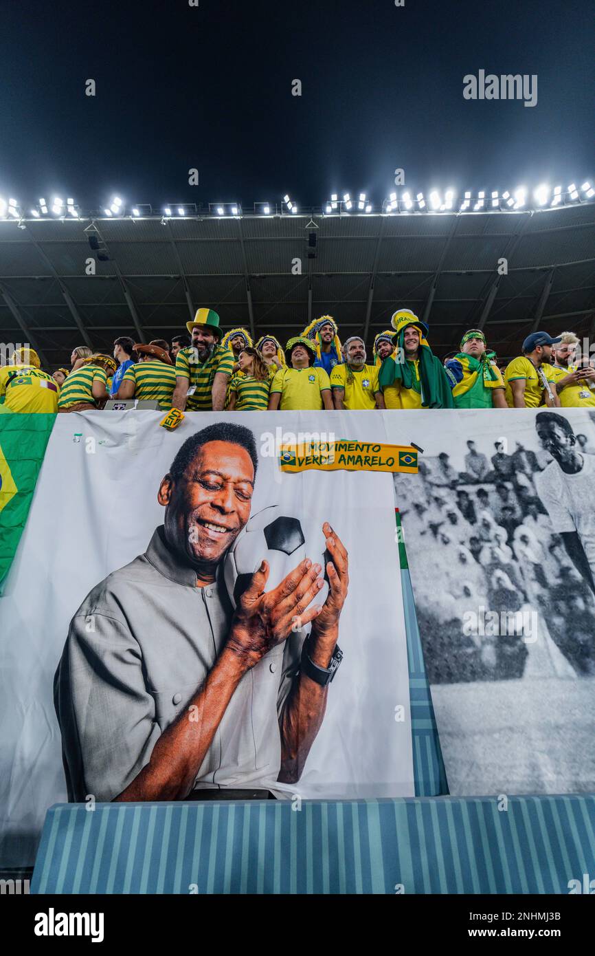 DOHA, QATAR - DECEMBER 05: Brazil fans with large Pele banner during ...