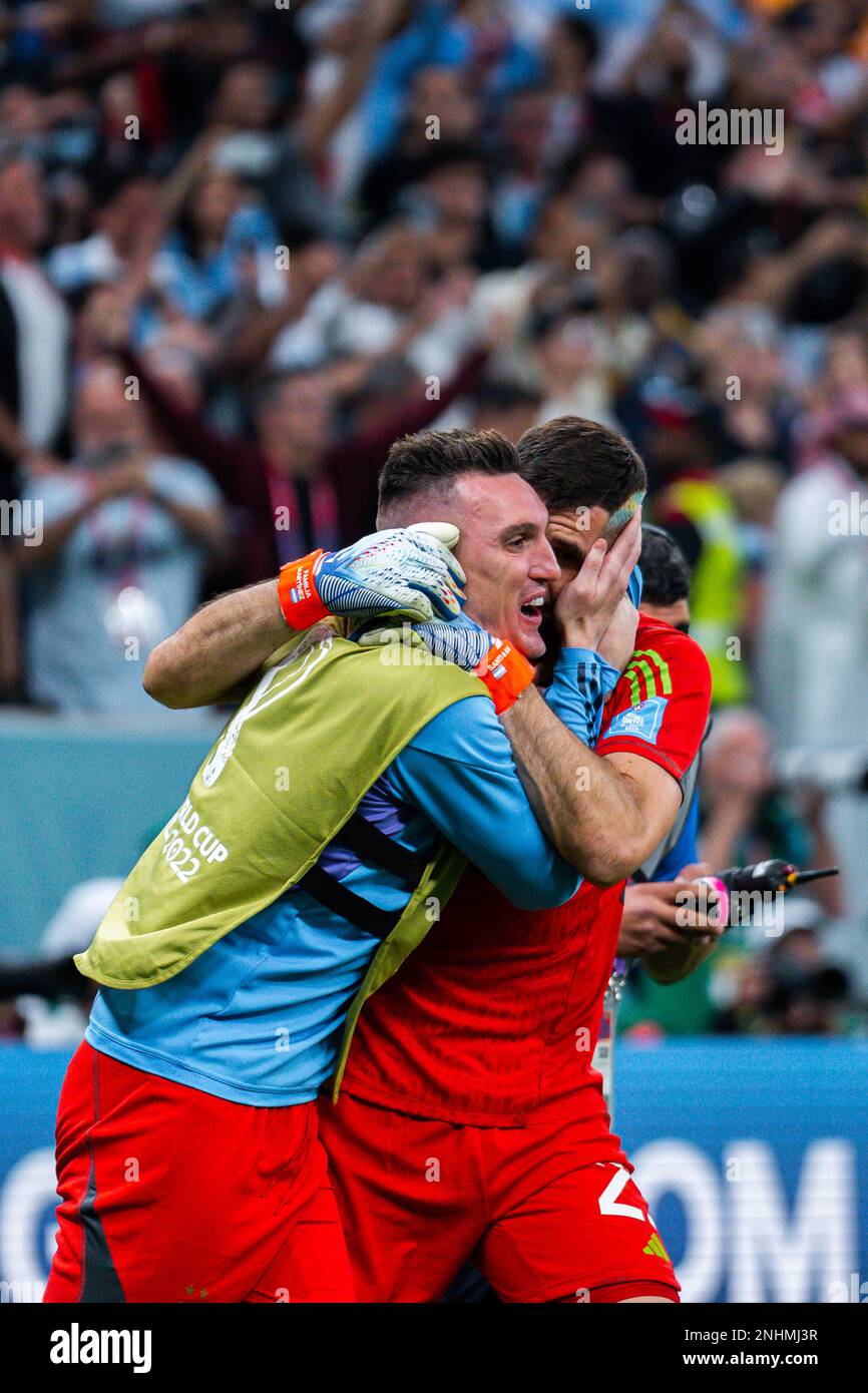 LUSAIL, - DECEMBER 09: Argentina goalkeepers celebrate the win in the ...