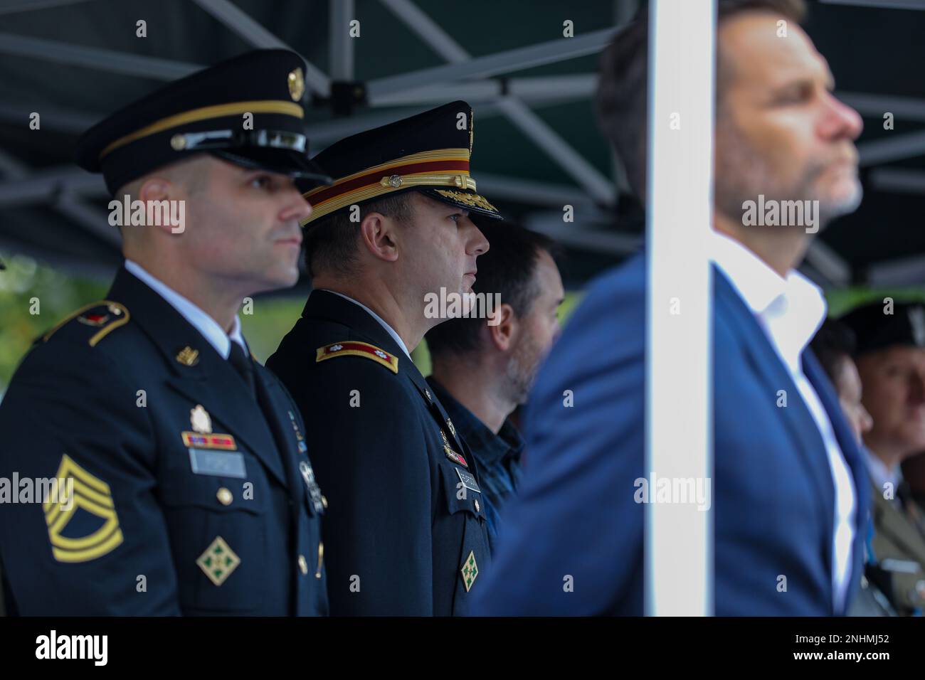 U.S. Army Sgt. 1st Class Robert Ford, left, first sergeant of Bravo ...