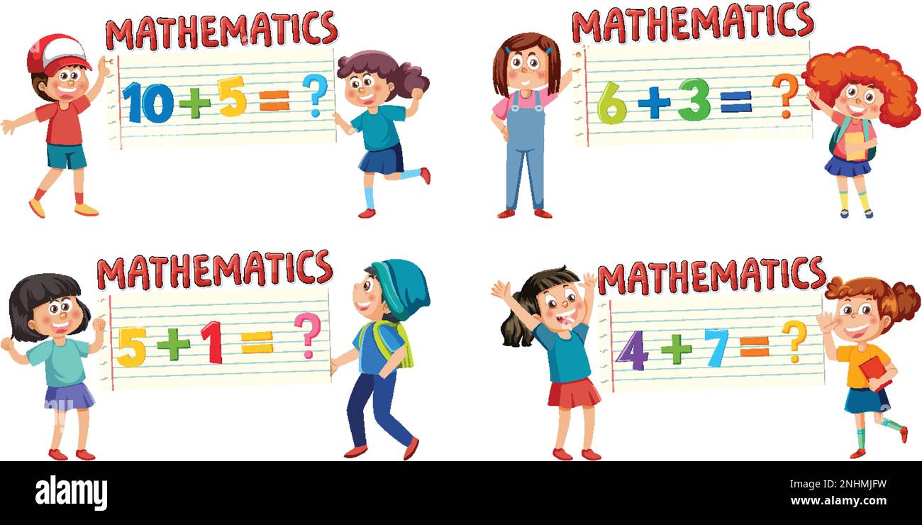 Mathematics kids cartoon set illustration Stock Vector Image & Art - Alamy