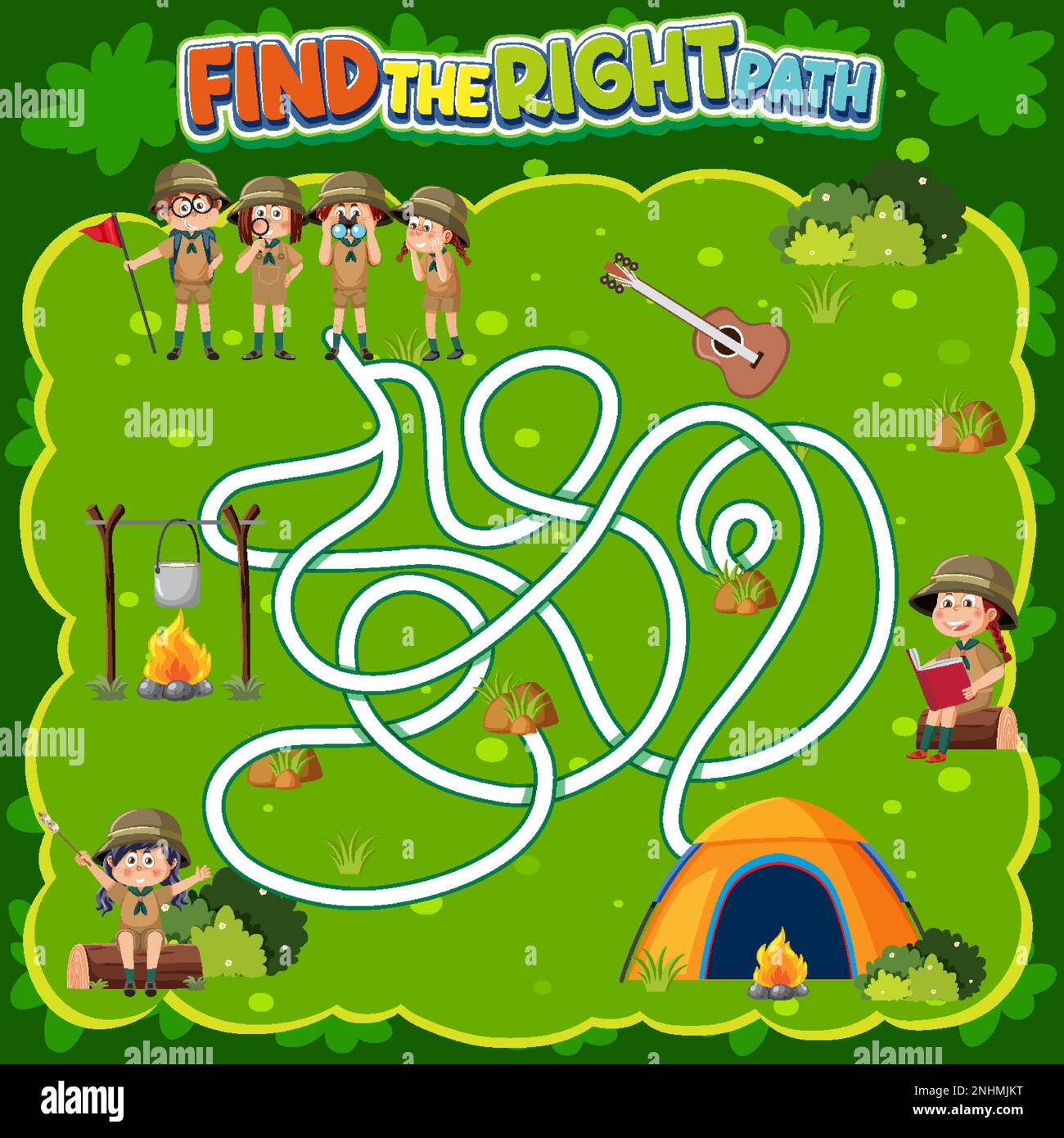 Maze game template in camping theme for kids illustration Stock Vector ...