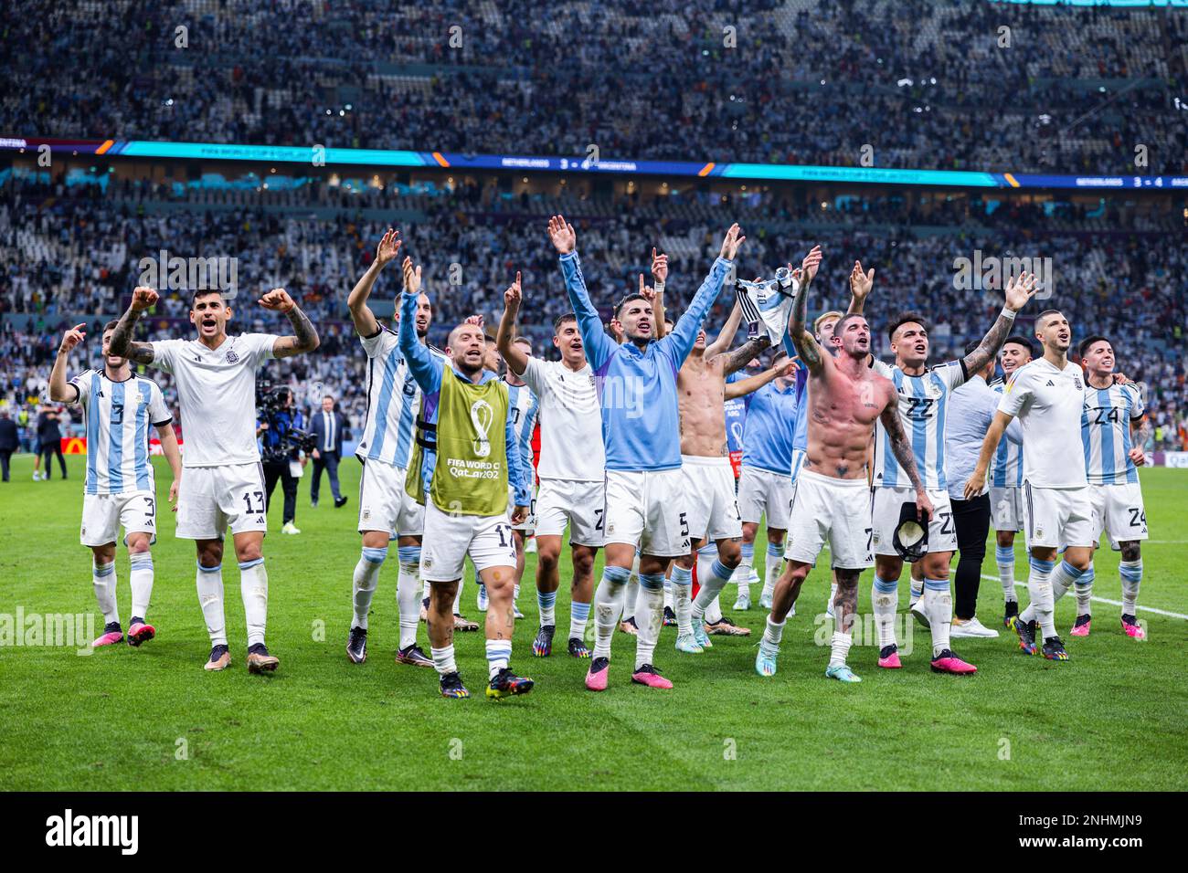 LUSAIL, - DECEMBER 09: - Argentina team celebrates Argentina winning ...