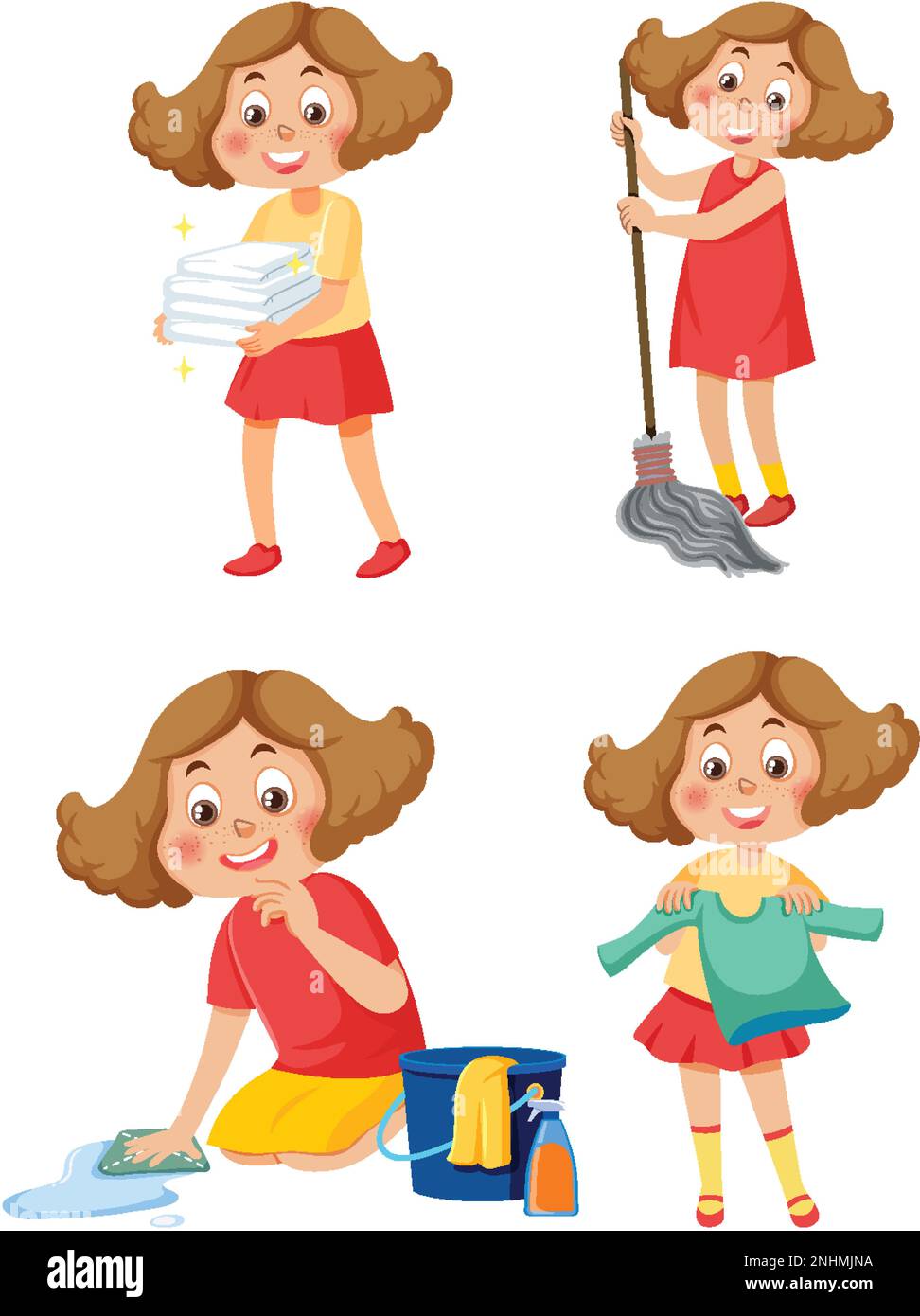 Children doing housework characters set illustration Stock Vector Image ...