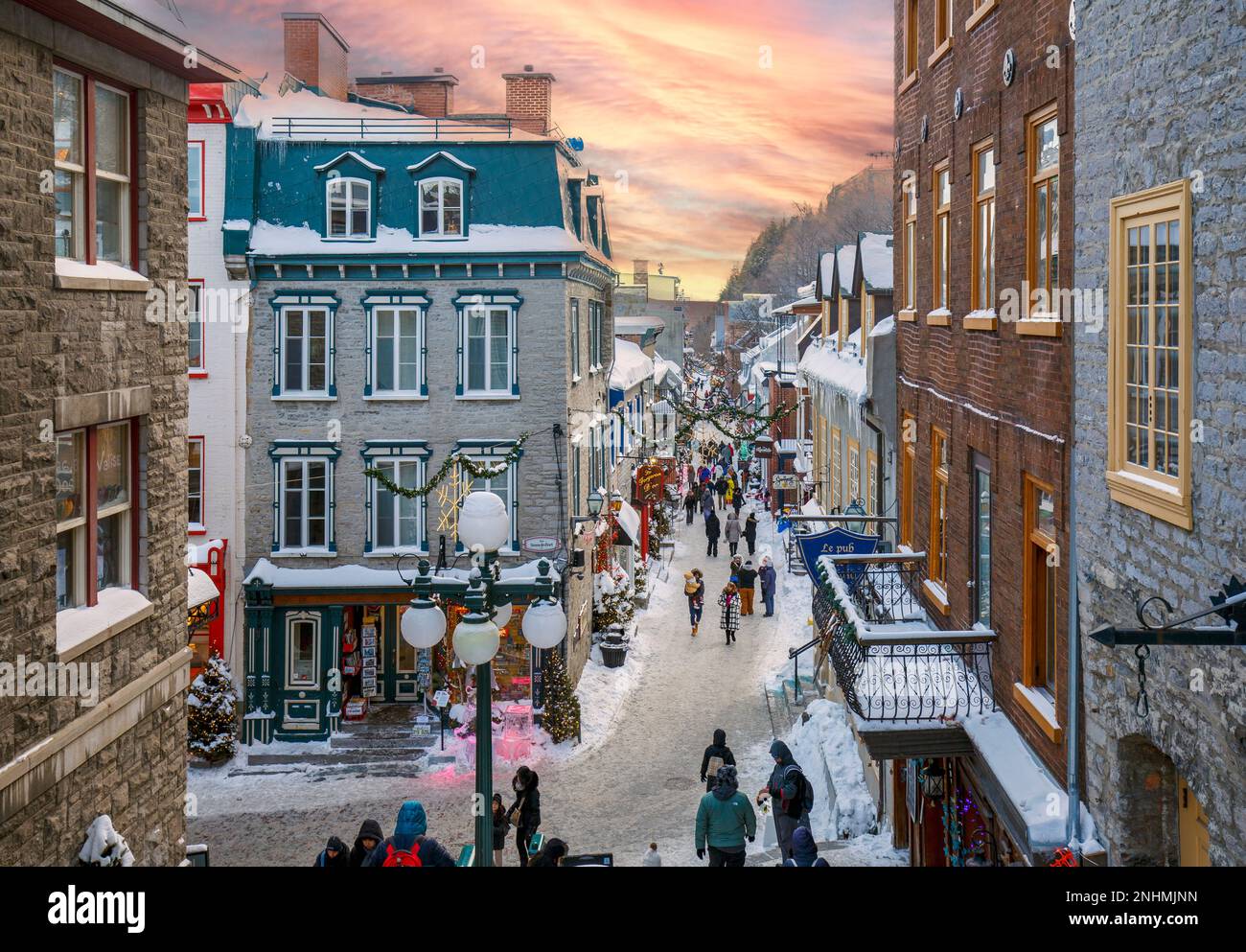 View of the Petit Champlain street in Quebec city from the top of the ...